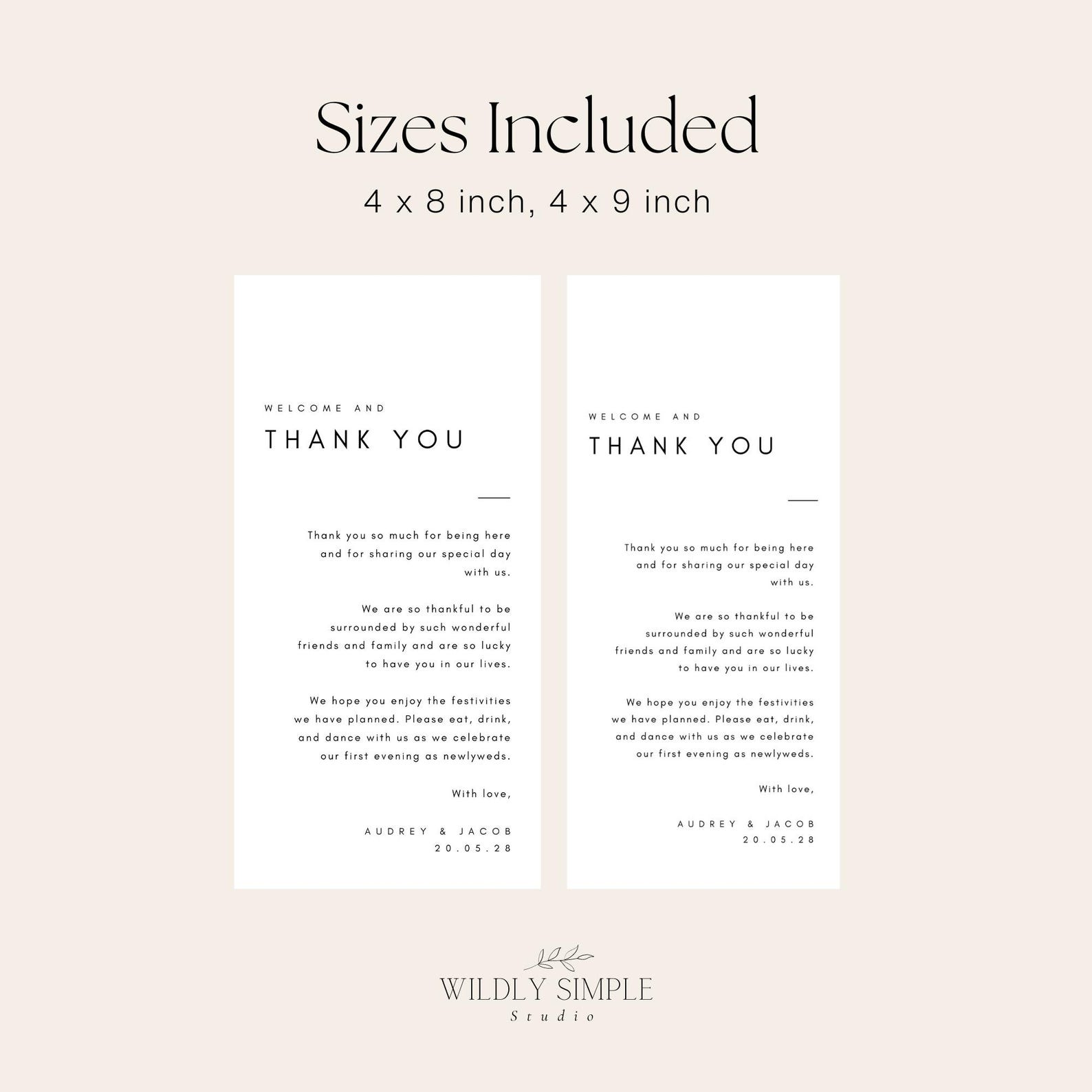 Welcome and Thank You Table Setting Card, Plate Napkin Note, Wedding ...