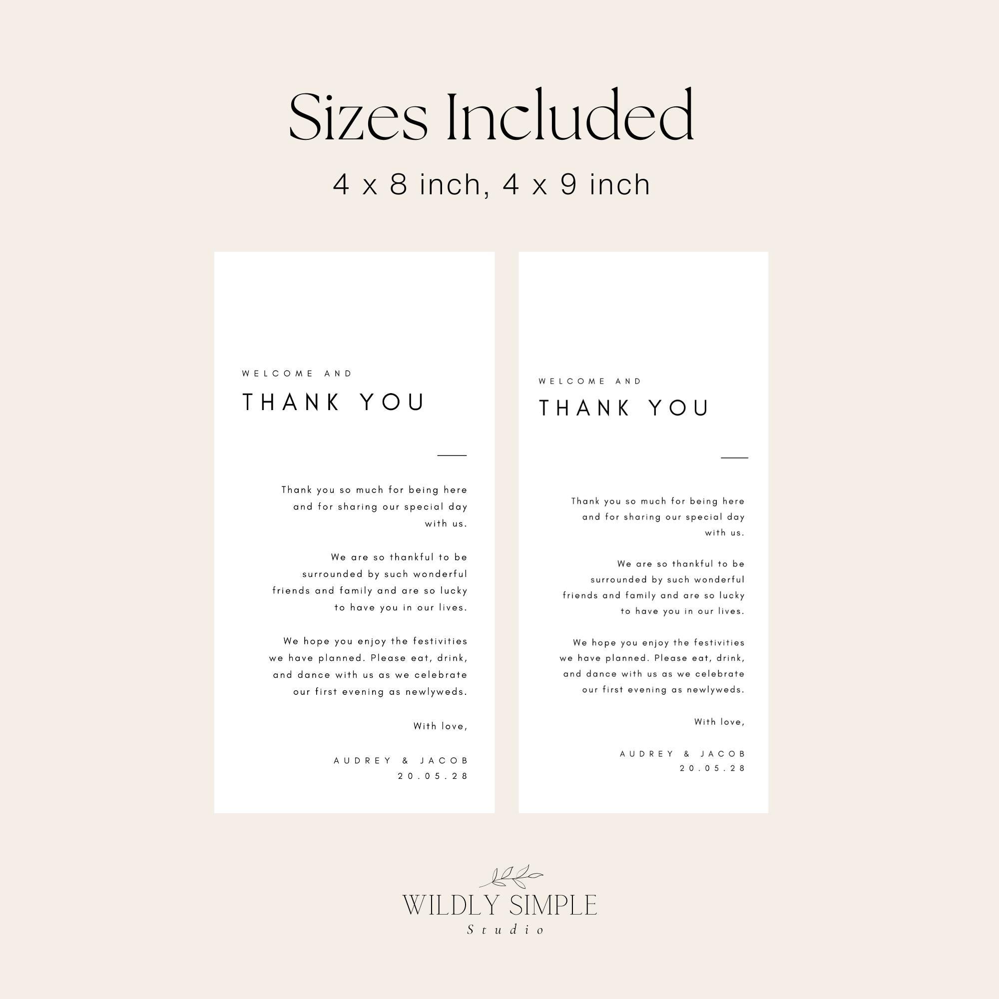 Welcome and Thank You Table Setting Card, Plate Napkin Note, Wedding ...