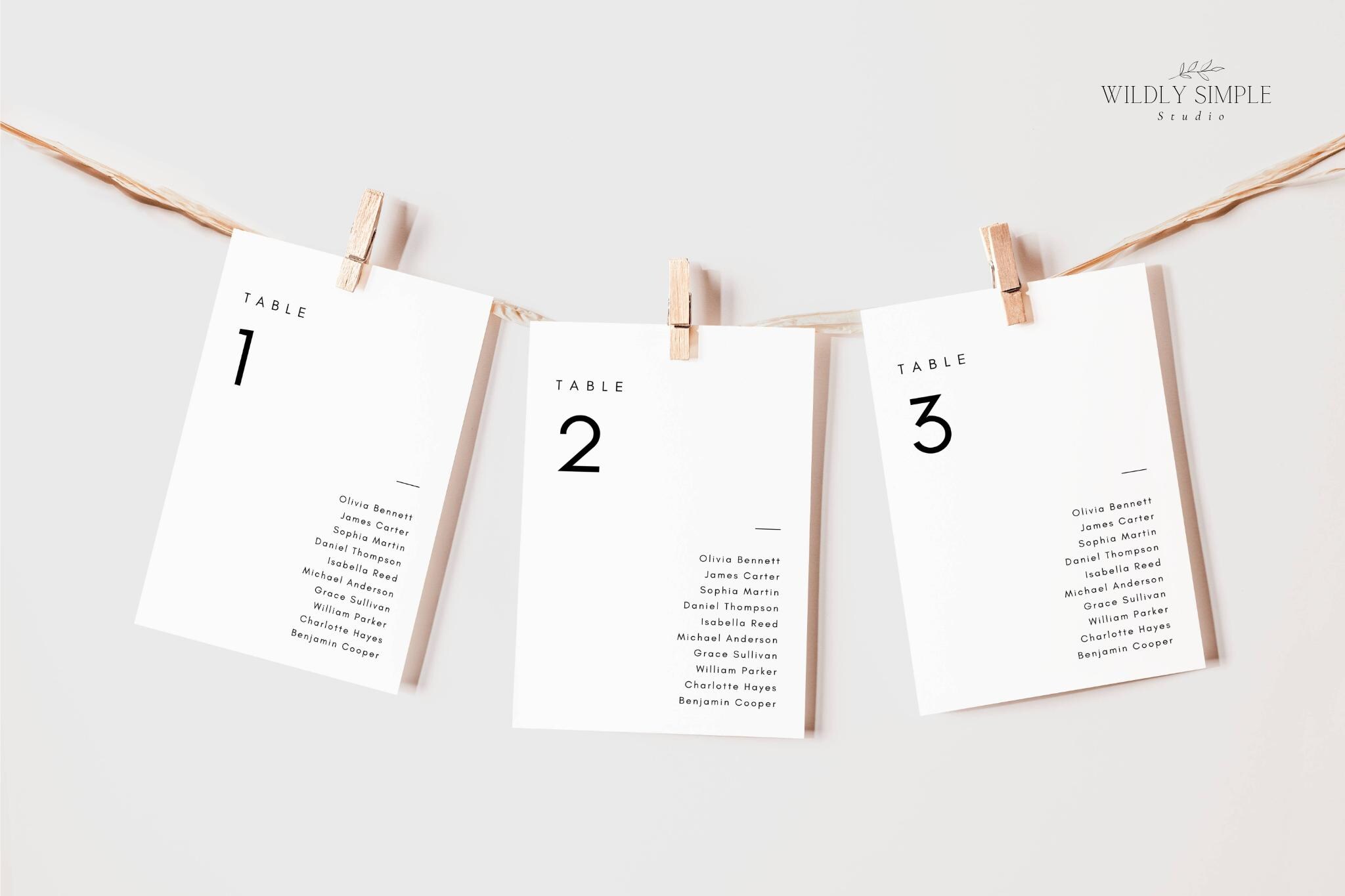 Table Numbers With Guest Names, 1-30 Personalised Seating Chart Cards ...