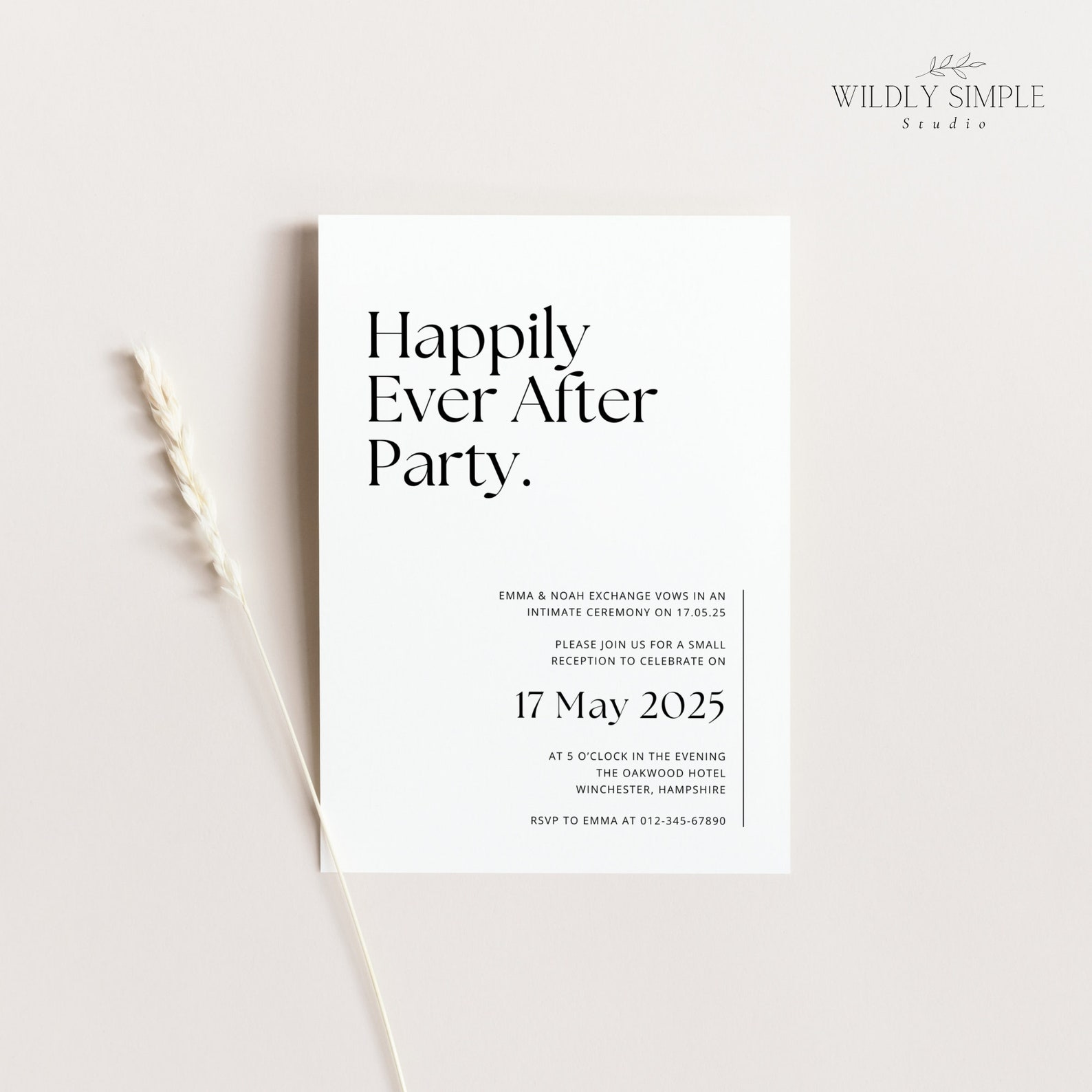 Happily Ever After Wedding Reception Invitation, Modern Minimalist ...