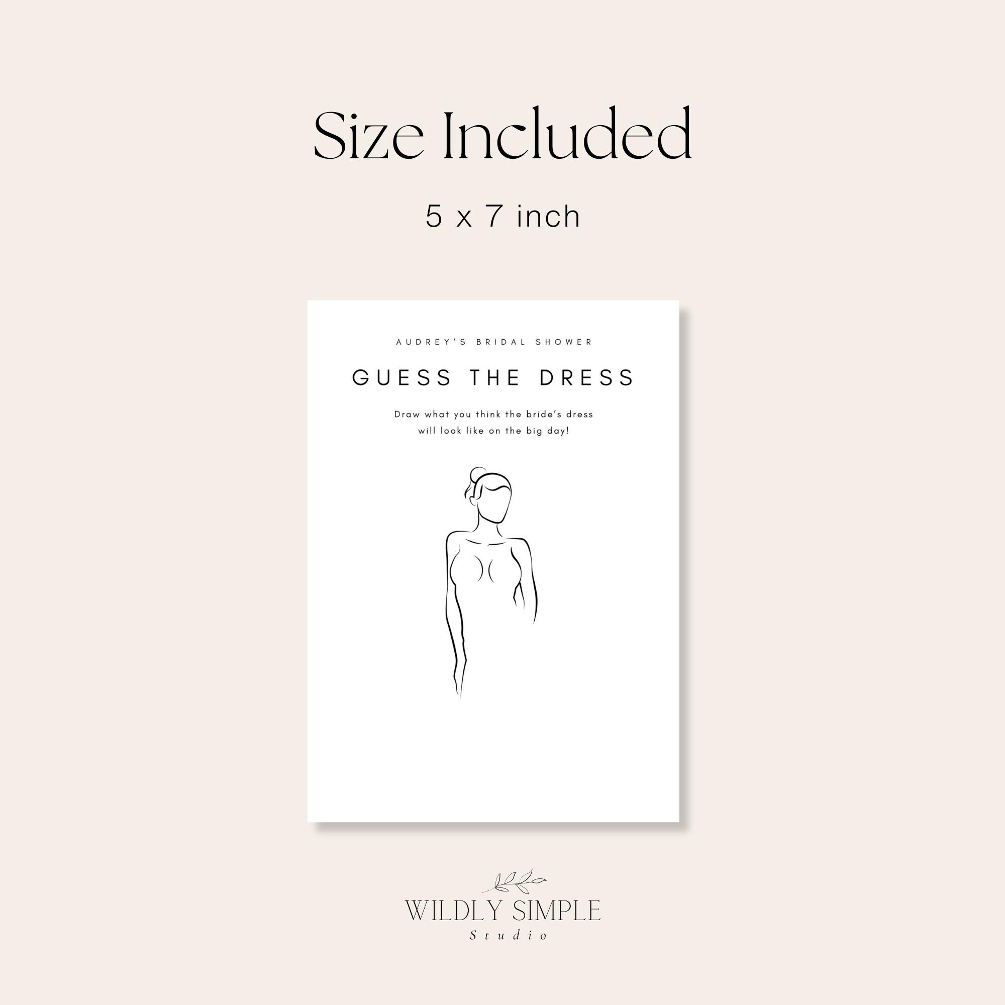 Guess the Bride's Dress Cards, Printable Bridal Shower Game, Simple ...
