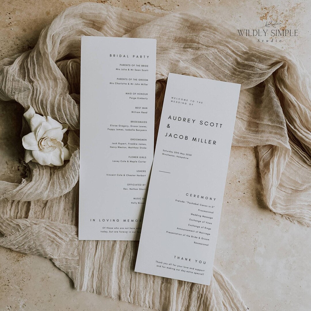 Wedding Program Template, Minimal Order of Service, Modern Ceremony ...