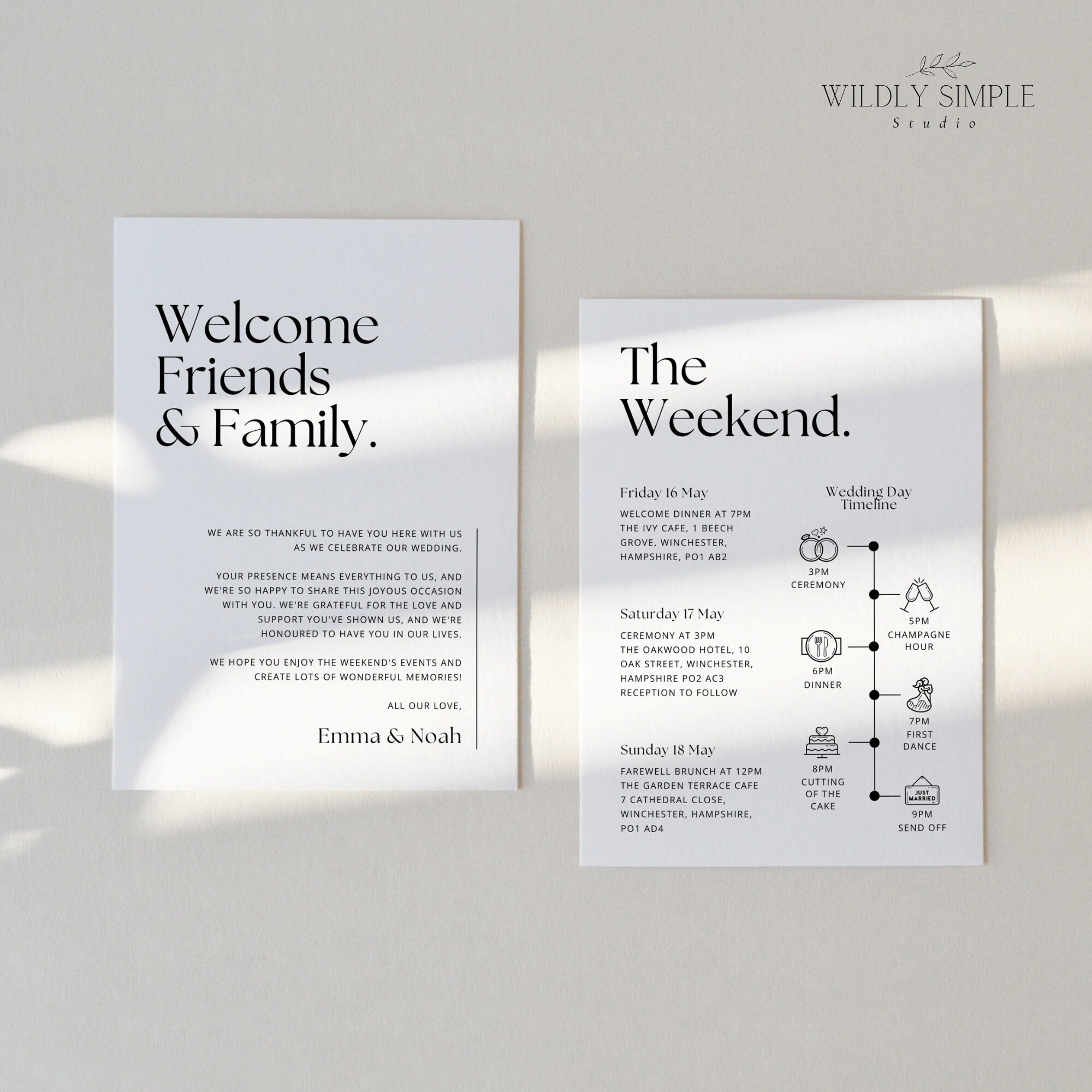 Wedding Weekend Info for Wedding Party, Welcome Bag Note and Timeline ...