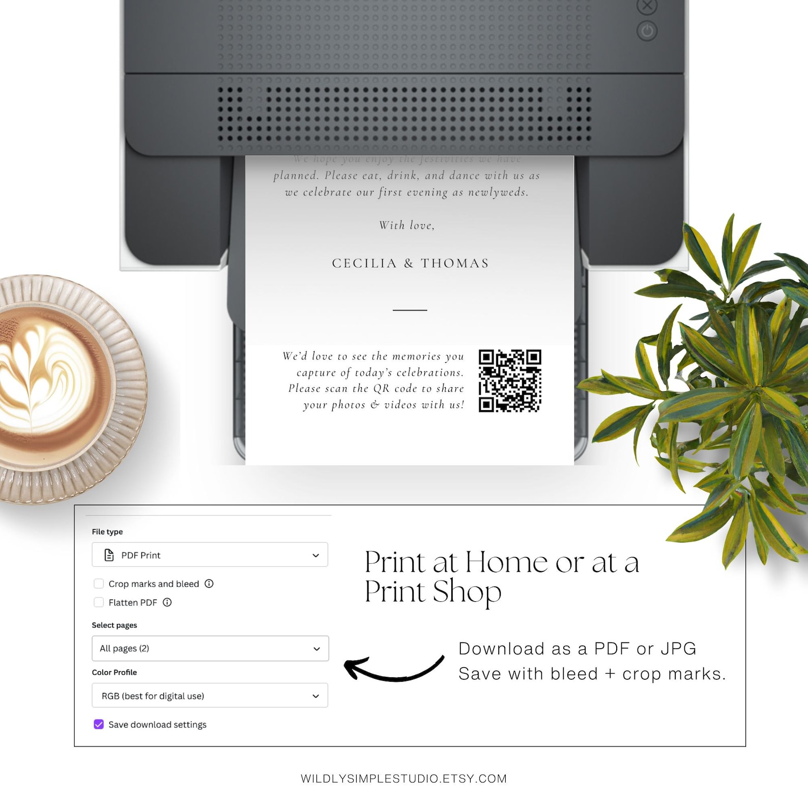 Thank You Place Card With QR Code, Wedding Thanks for Coming Table ...
