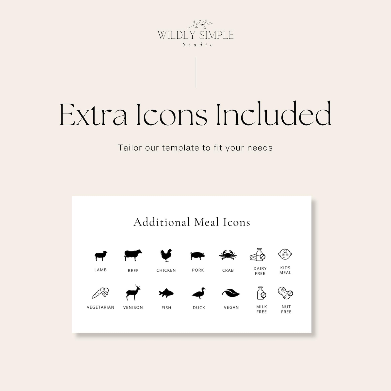Place Card With Food Selection, Wedding Meal Choice Icons, Name Card ...
