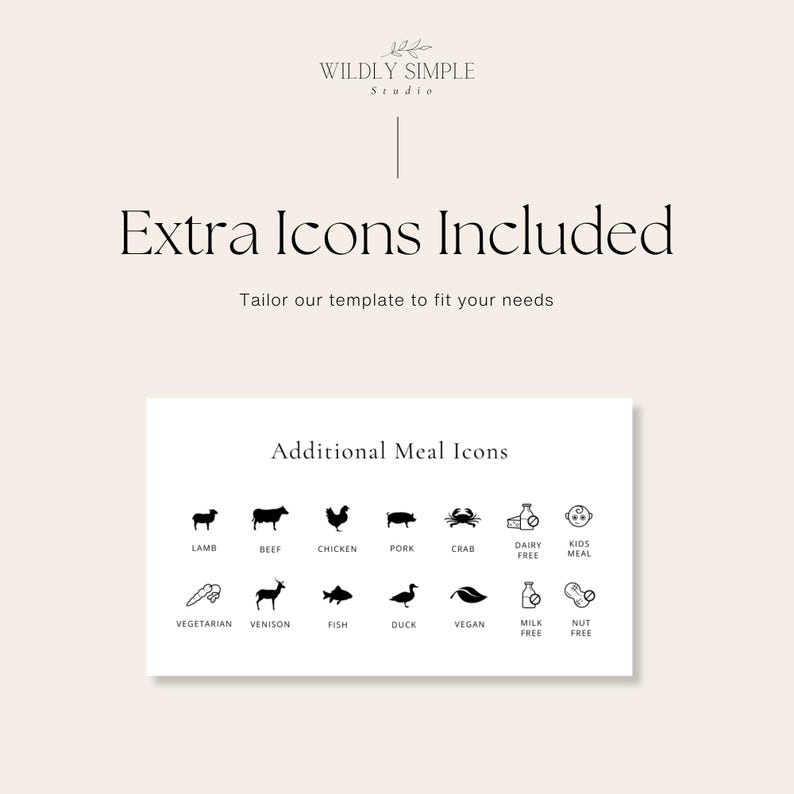 Place Card With Food Selection, Wedding Meal Choice Icons, Name Card ...