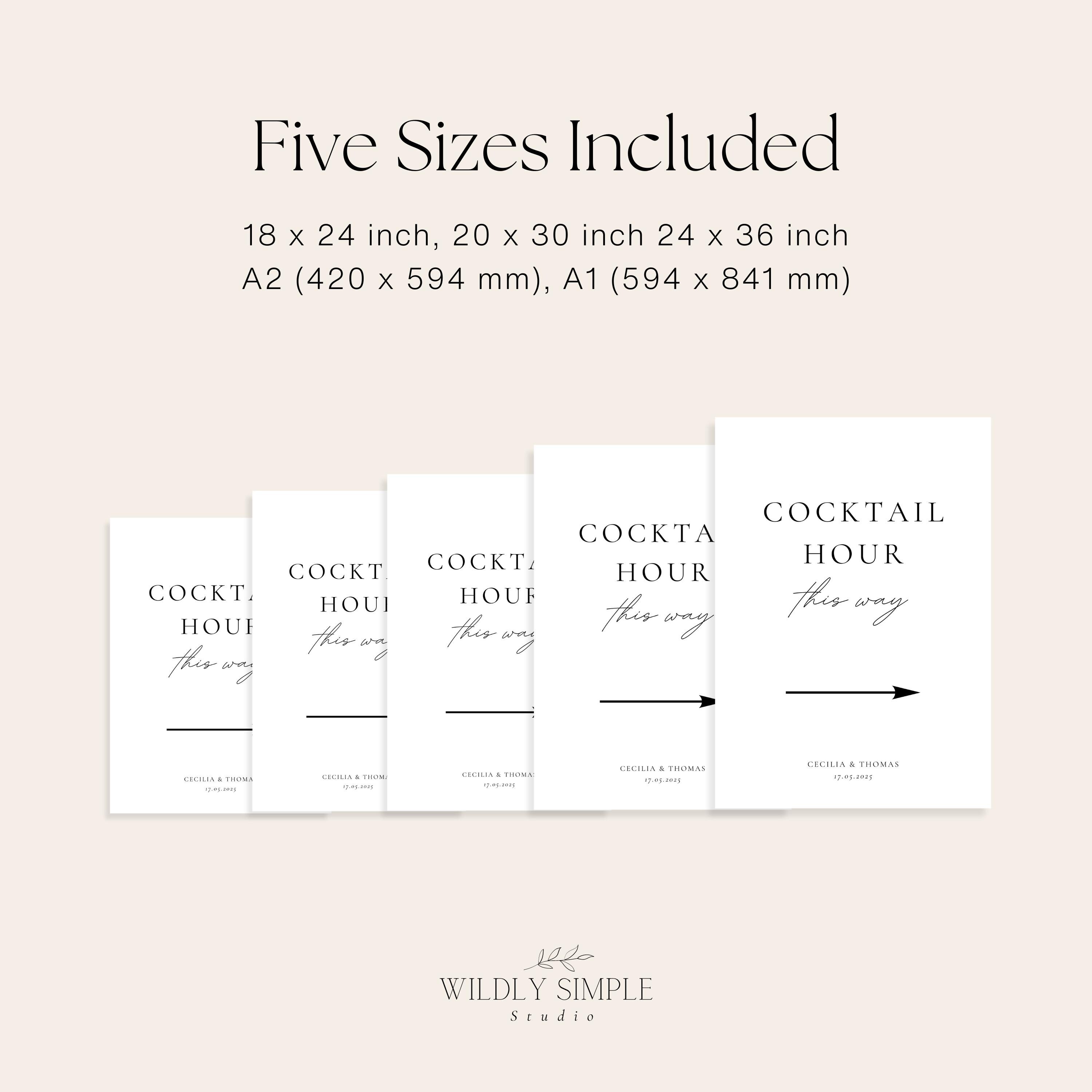 Cocktail Hour Welcome Sign, This Way Direction Arrow, Elegant Wedding ...