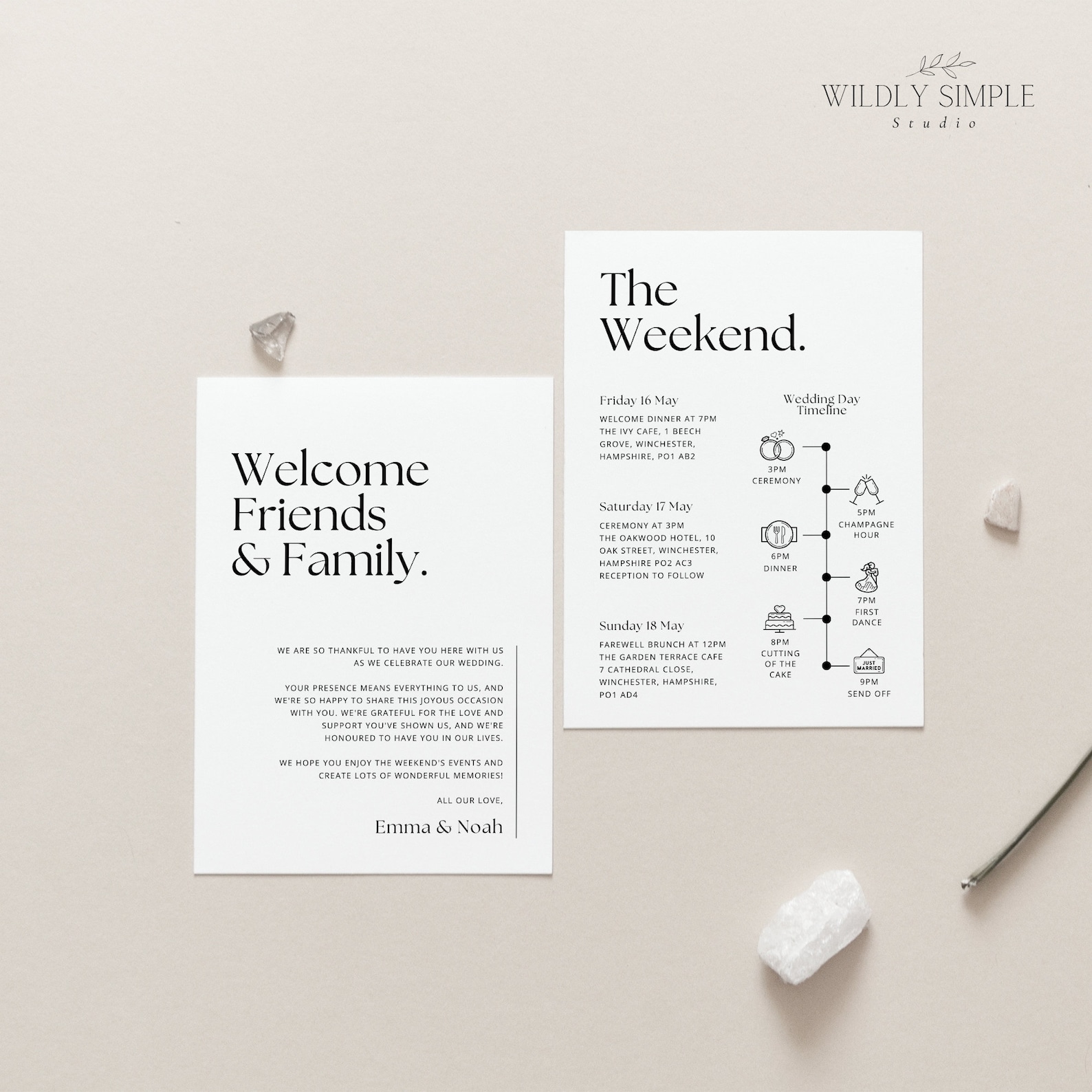 Wedding Weekend Info for Wedding Party, Welcome Bag Note and Timeline ...
