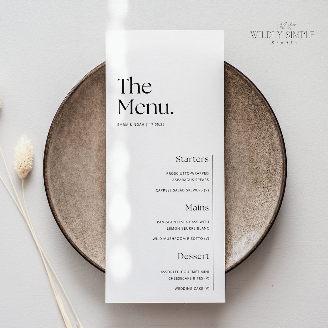Slim Wedding Menu, Modern Minimalist Reception Dinner, Simple Chic Food ...