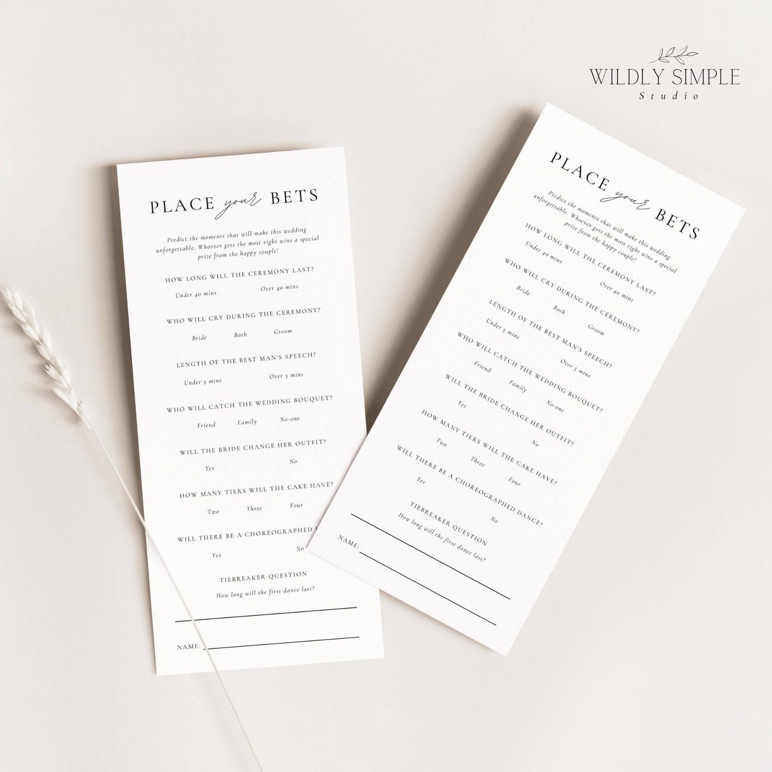 Wedding Place Your Bets, Prop Bets Card, Fun Reception Game, Editable ...