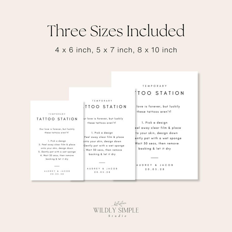 Temporary Tattoo Station Wedding Sign With Instructions, Reception ...