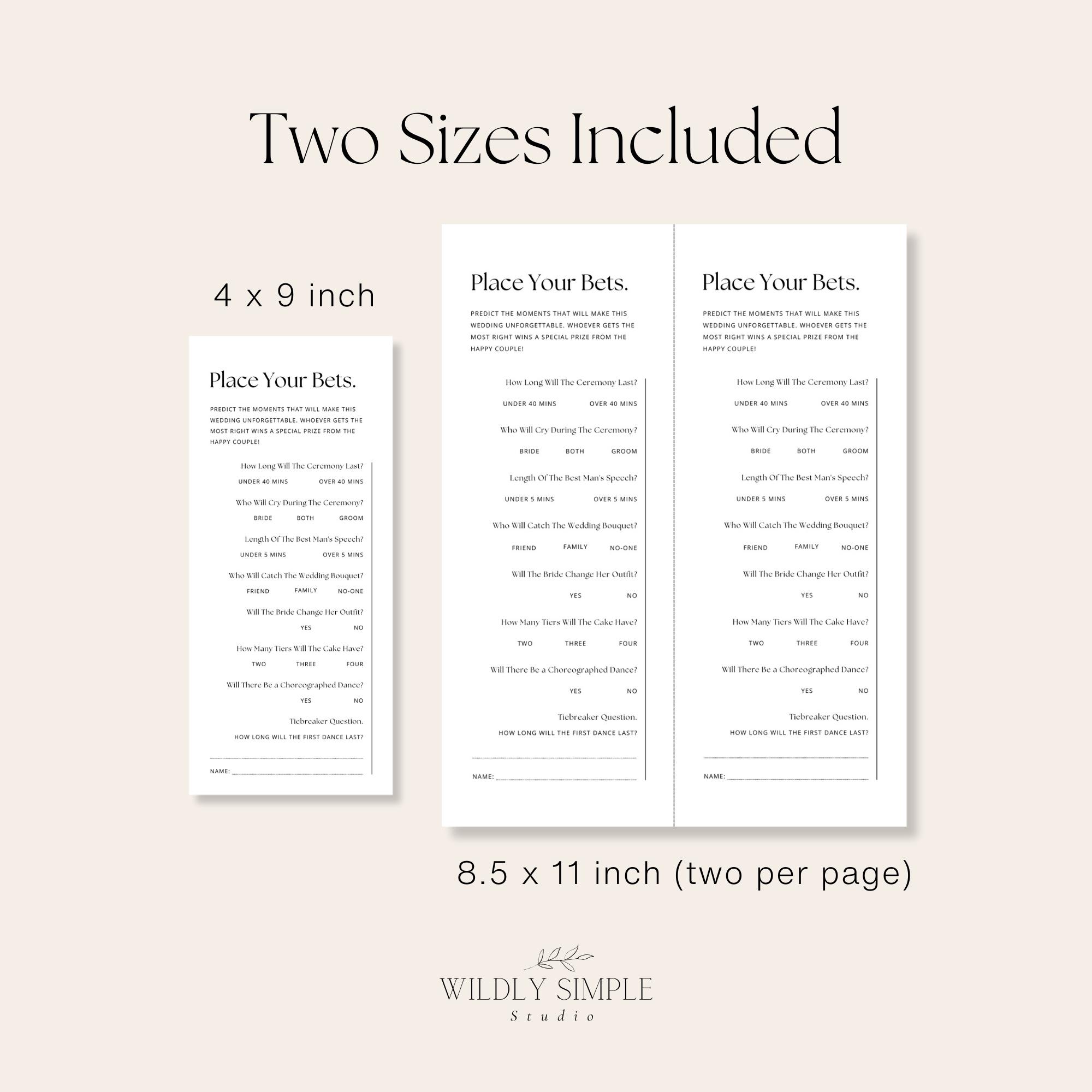 Wedding Place Your Bets, Prop Bets Card, Fun Reception Game, Editable ...