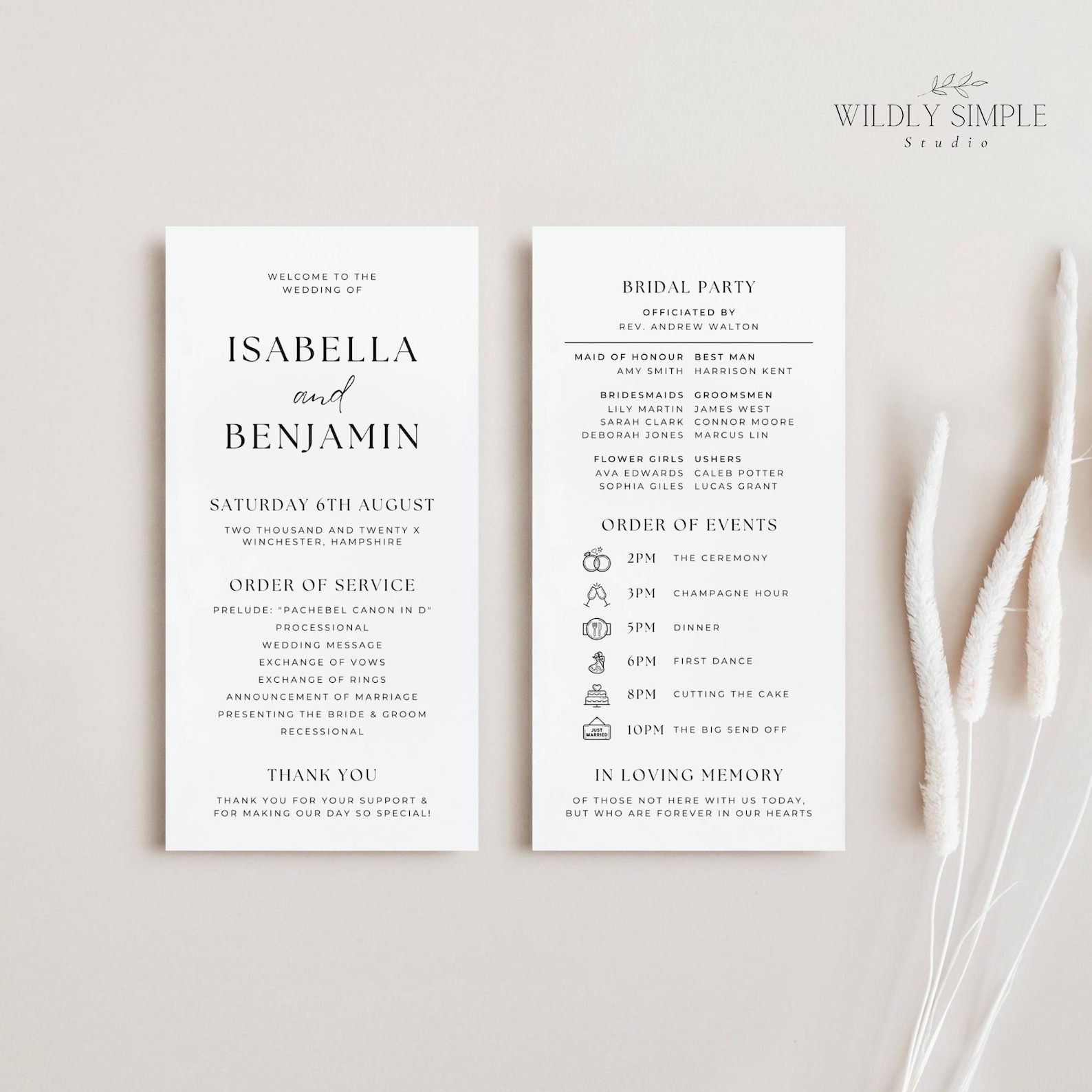 Wedding Program With Icons, Elegant Order of Service, Simple Ceremony ...
