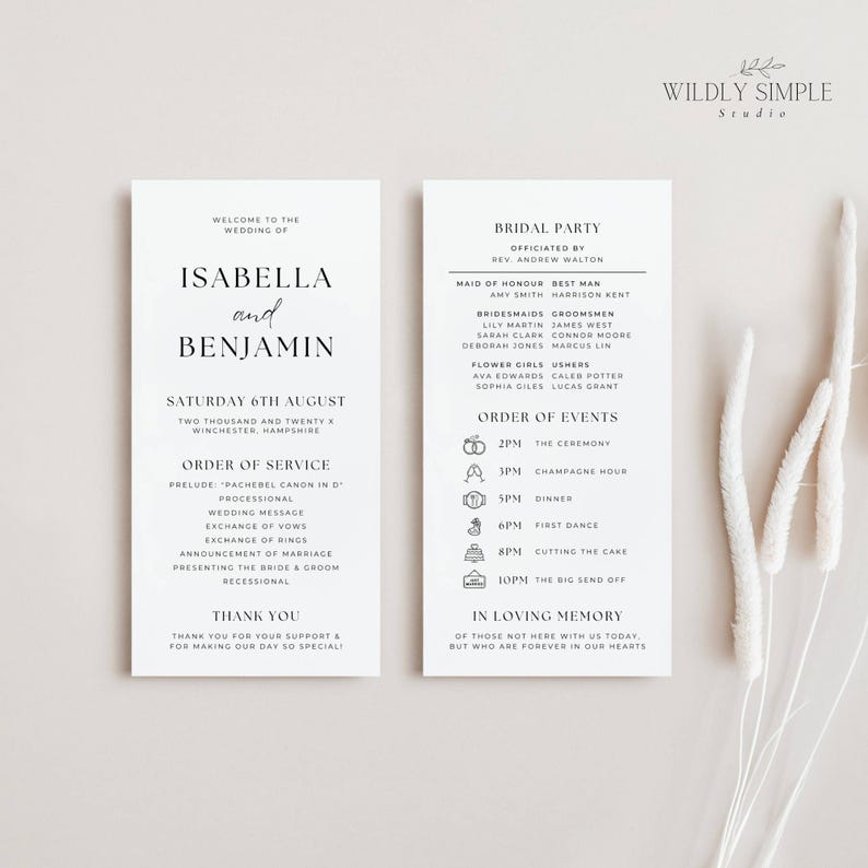 Wedding Program With Icons, Elegant Order of Service, Simple Ceremony ...