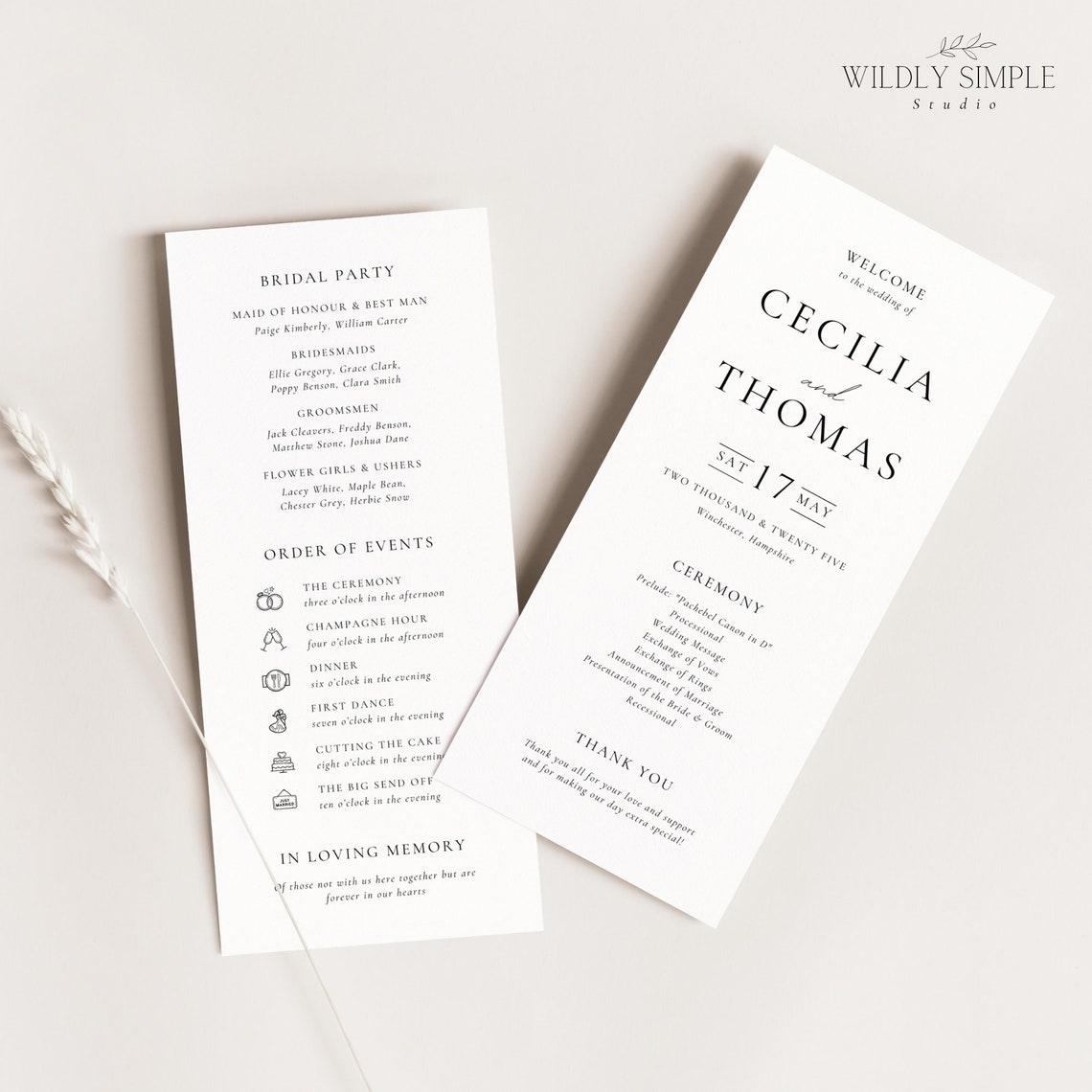 Wedding Program With Icons, Elegant Order of Service, Simple Ceremony ...