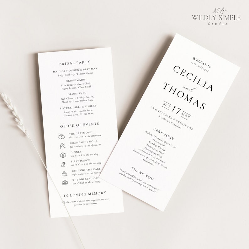 Wedding Program With Icons, Elegant Order of Service, Simple Ceremony ...