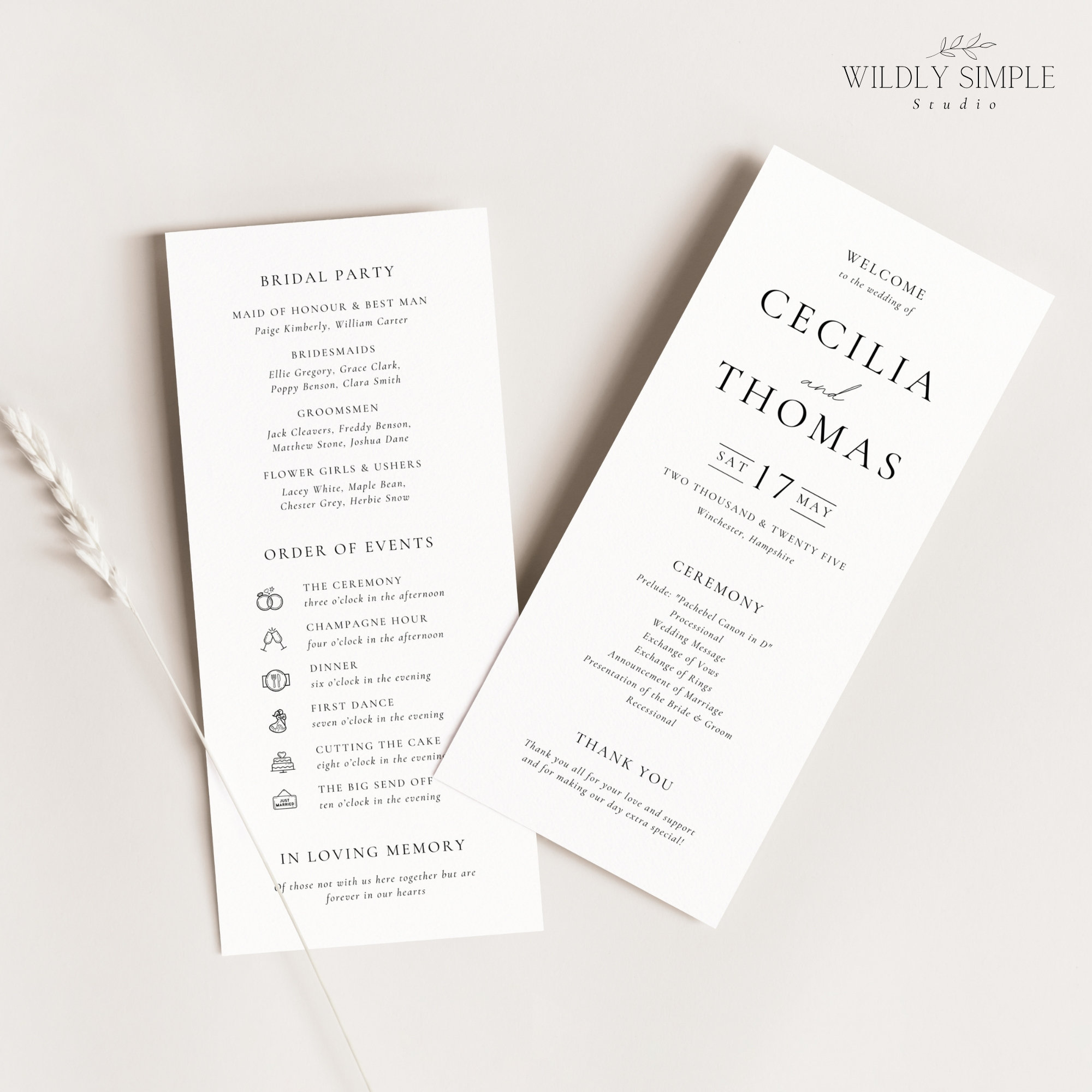 Wedding Program With Icons, Elegant Order of Service, Simple Ceremony ...