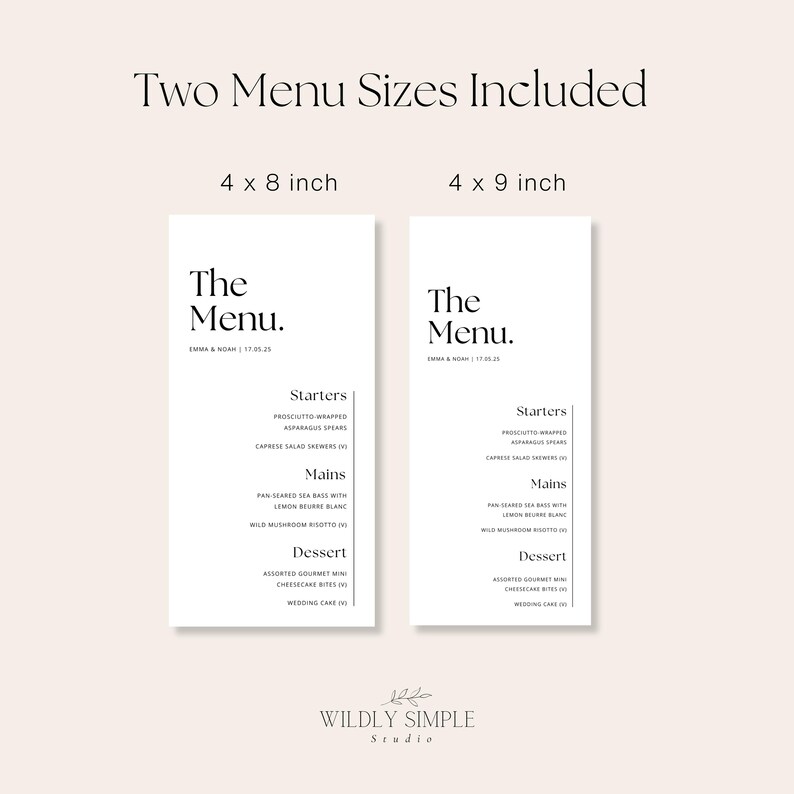 Menu and Place Card Combo, Modern Dinner Party Set, Reception Table ...