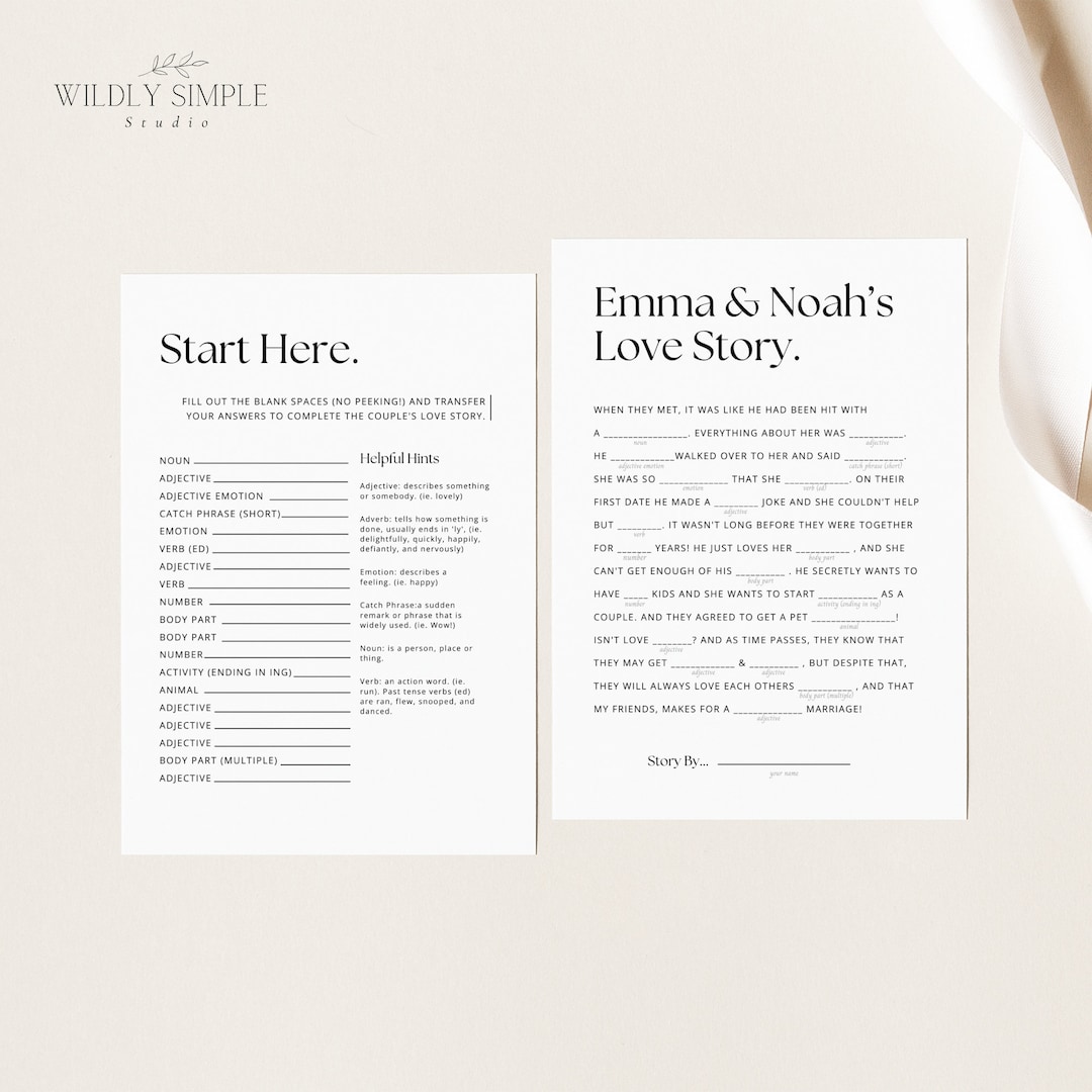 Wedding Love Story Game, Printable Reception Table Games, Fun Bridal ...