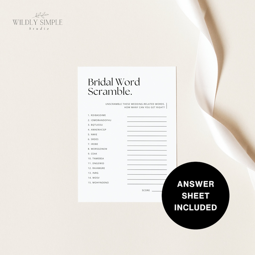 Word Scramble Bridal Shower Game, Printable Bachelorette Party Activity ...