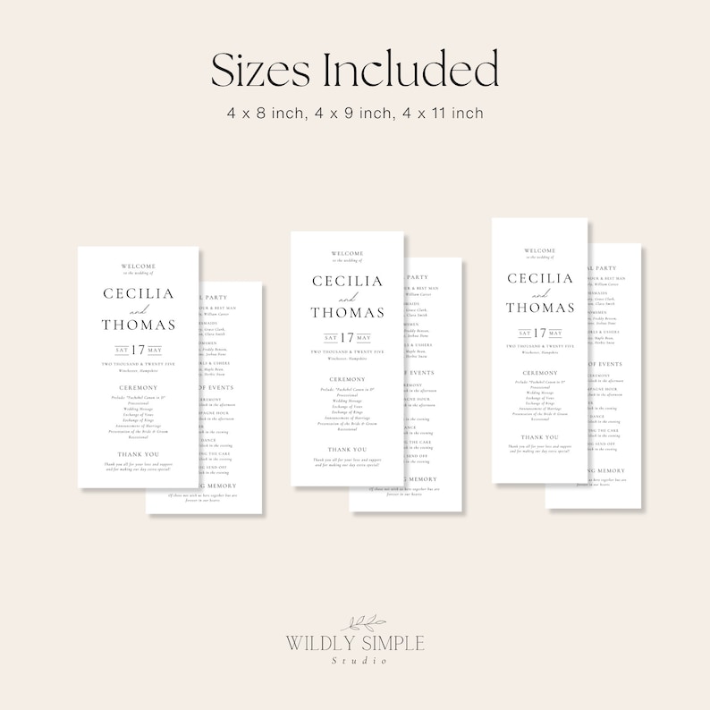 Wedding Program With Icons, Elegant Order of Service, Simple Ceremony ...