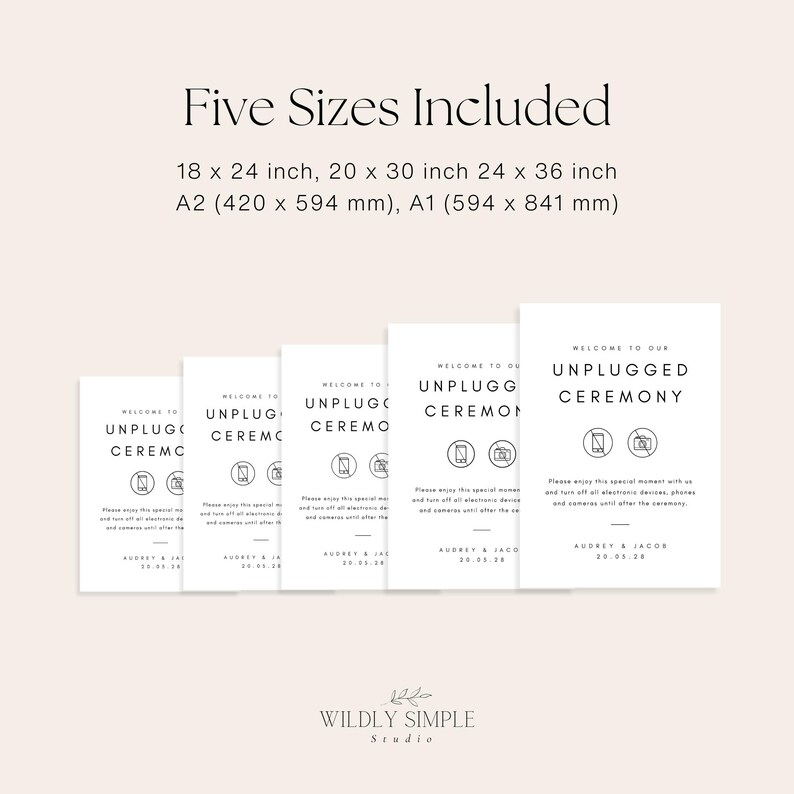 Unplugged Ceremony Template, No Phones No Cameras, Modern Minimalist ...