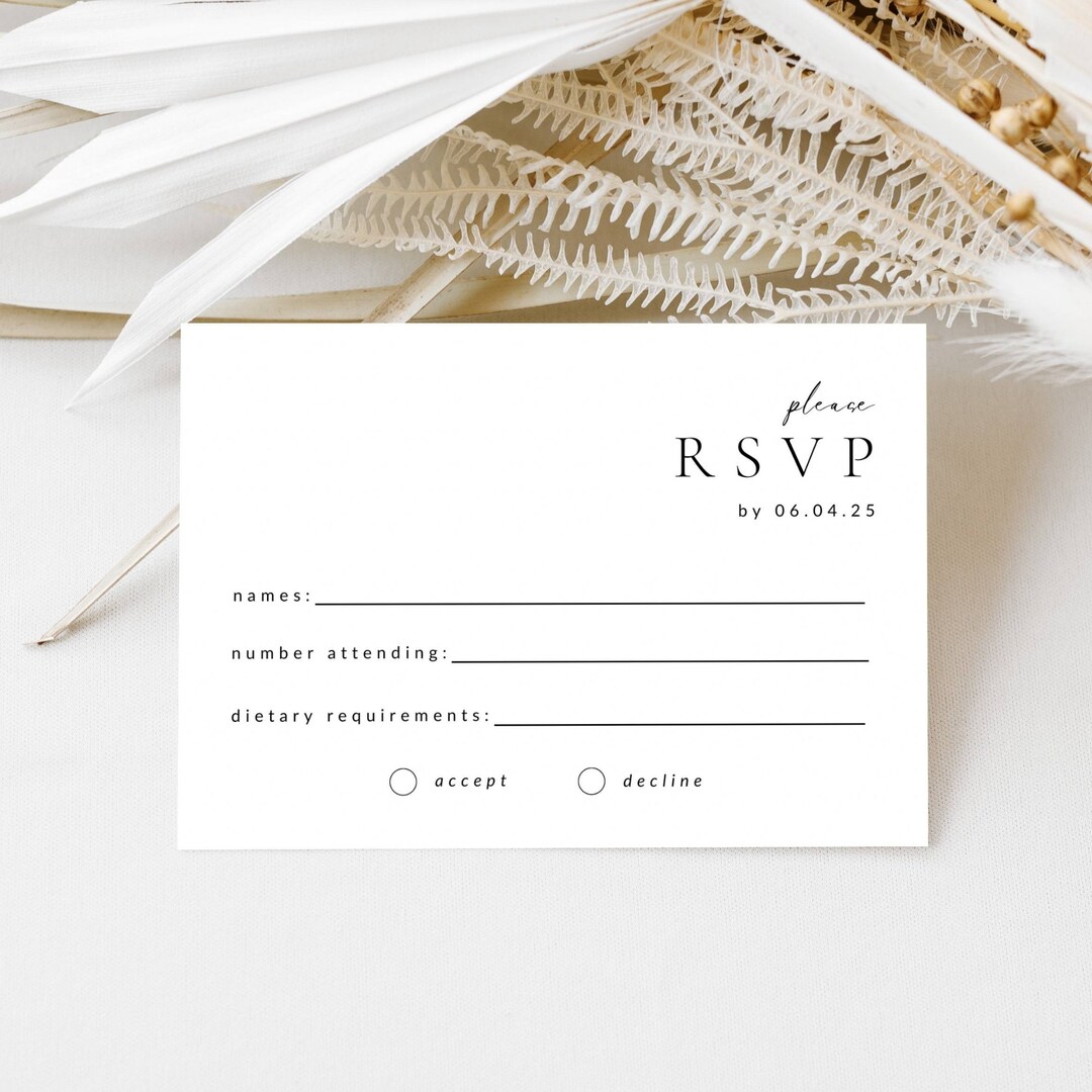 RSVP Card Insert, Wedding RSVP Card Template, Modern Minimalist ...