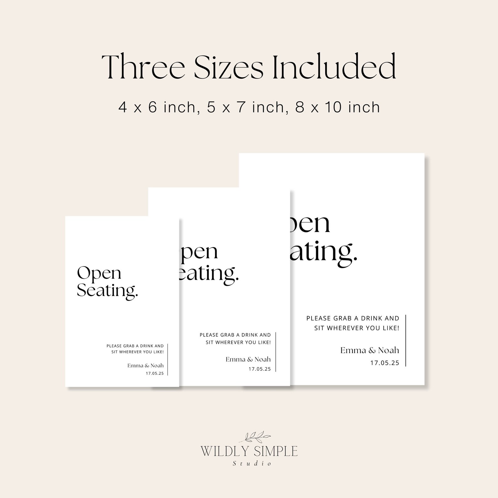 Open Seating Sign, Printable No Assigned Seating, Sit Anywhere, Modern ...
