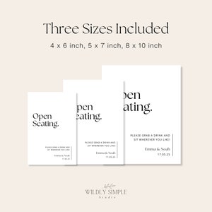 Open Seating Sign, Printable No Assigned Seating, Sit Anywhere, Modern ...