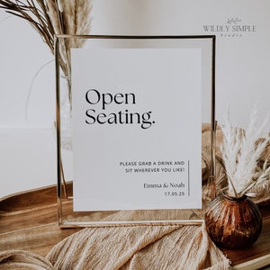 Open Seating Sign, Printable No Assigned Seating, Sit Anywhere, Modern ...