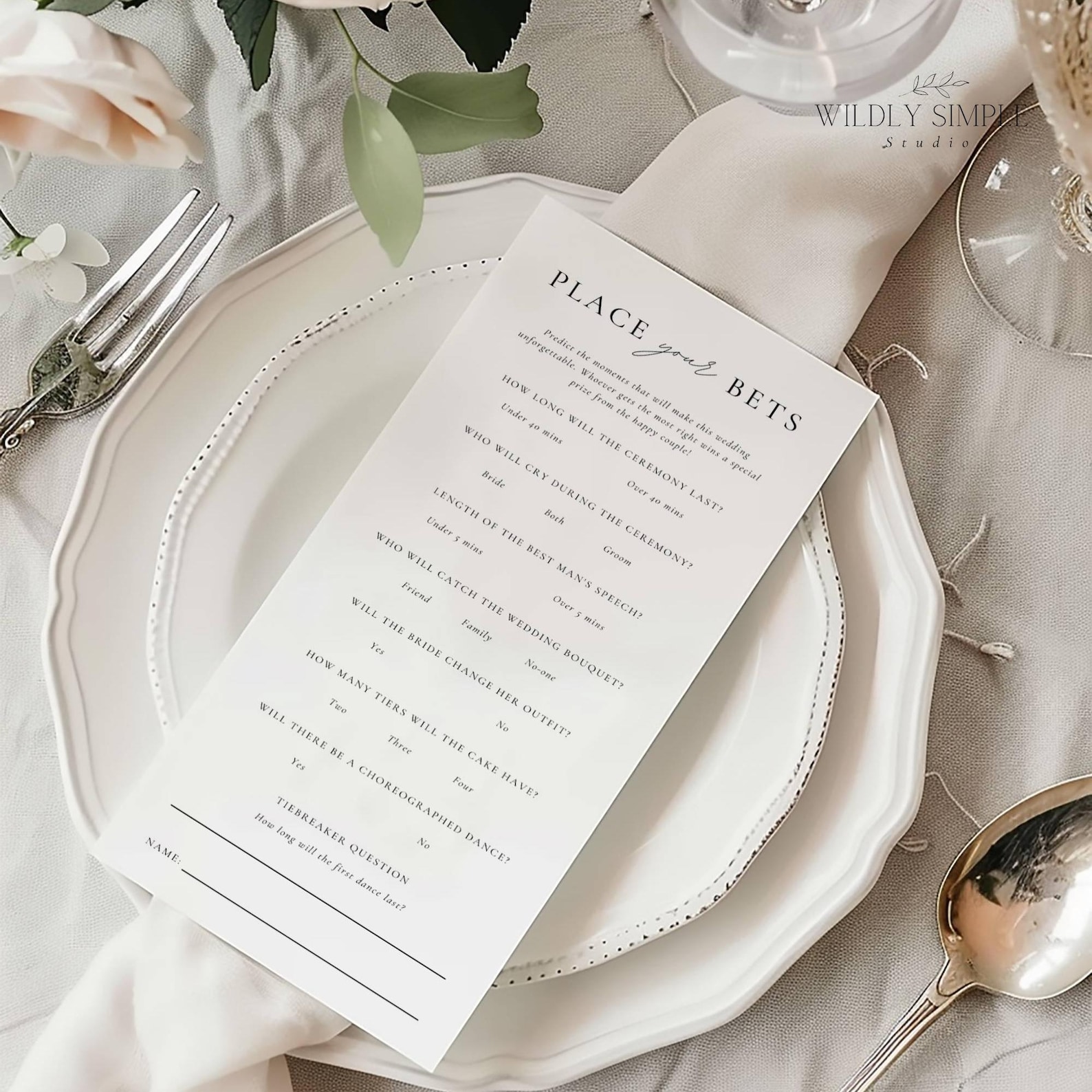 Wedding Place Your Bets, Prop Bets Card, Fun Reception Game, Editable ...