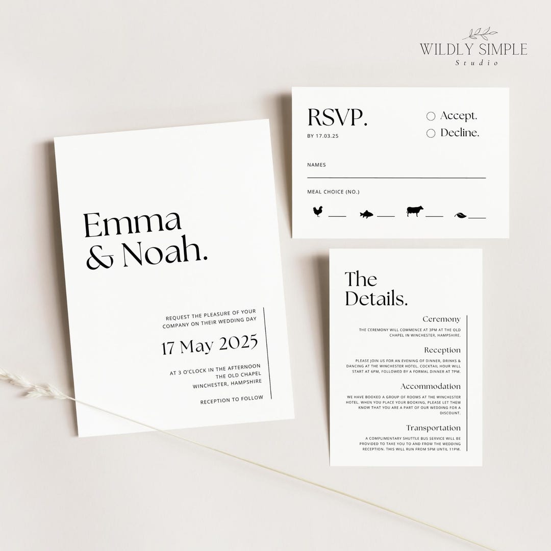 Modern Wedding Invitation Suite, Editable Invite Template Bundle ...