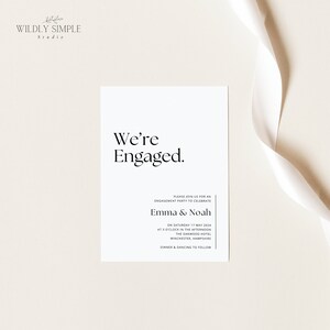 Minimal We're Engaged Invitation Template, Modern Engagement Party ...