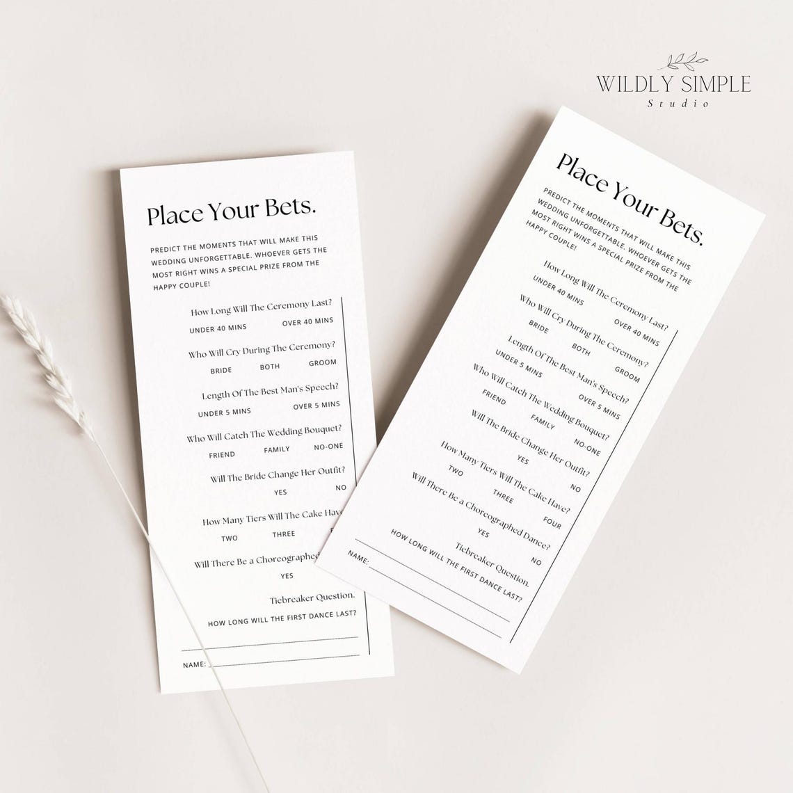 Wedding Place Your Bets, Prop Bets Card, Fun Reception Game, Editable ...
