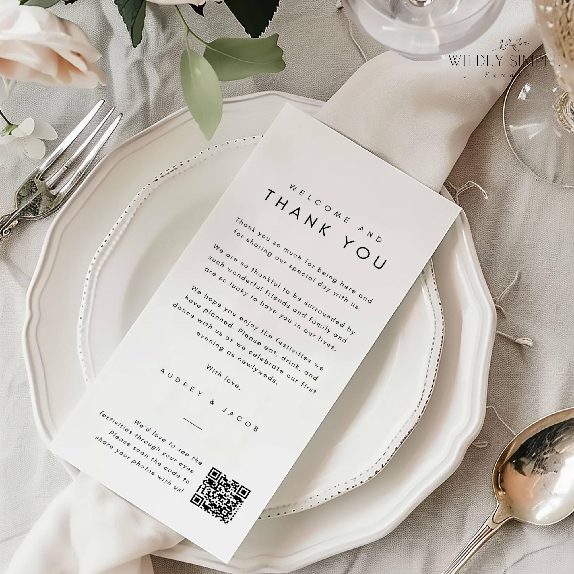 Thank You Place Card With QR Code, Wedding Thanks for Coming Table ...