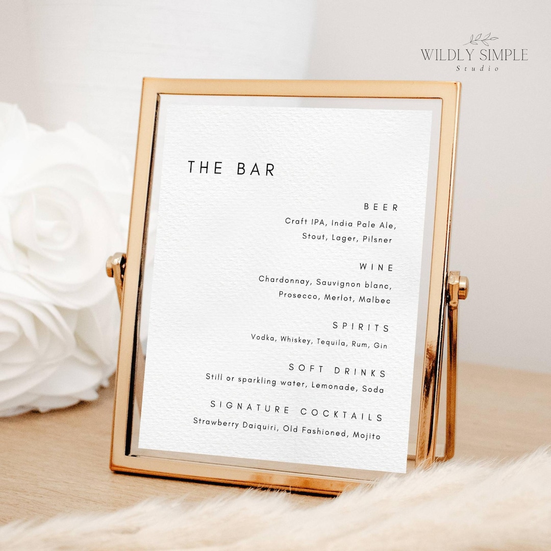 Cash Bar Menu, Wedding Drinks Sign, Beer Wine Signature Cocktails ...