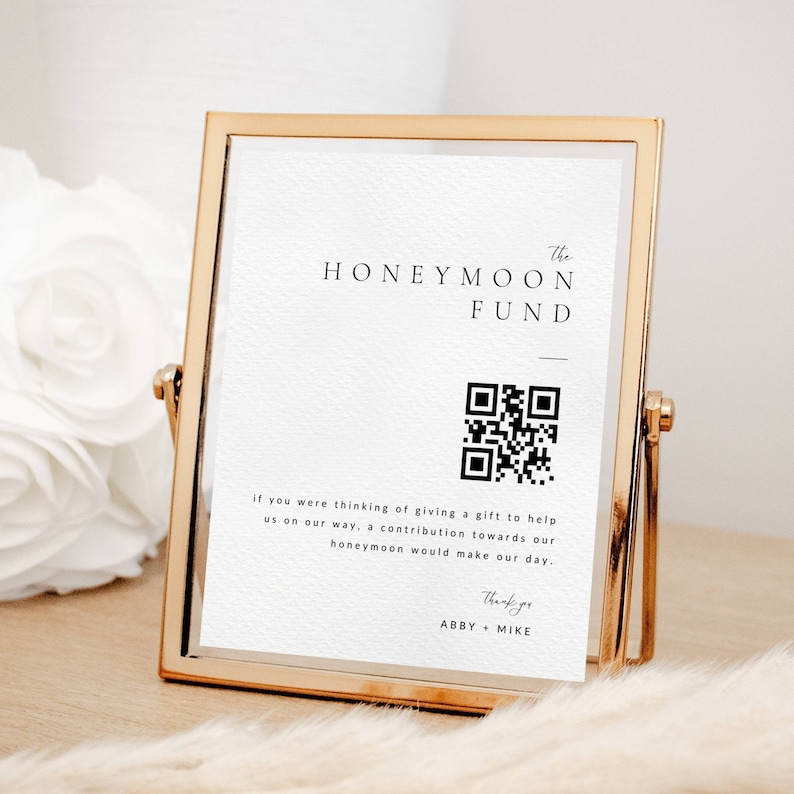 QR Code Wedding Honeymoon Fund, Minimalist Wishing Well Table Sign ...