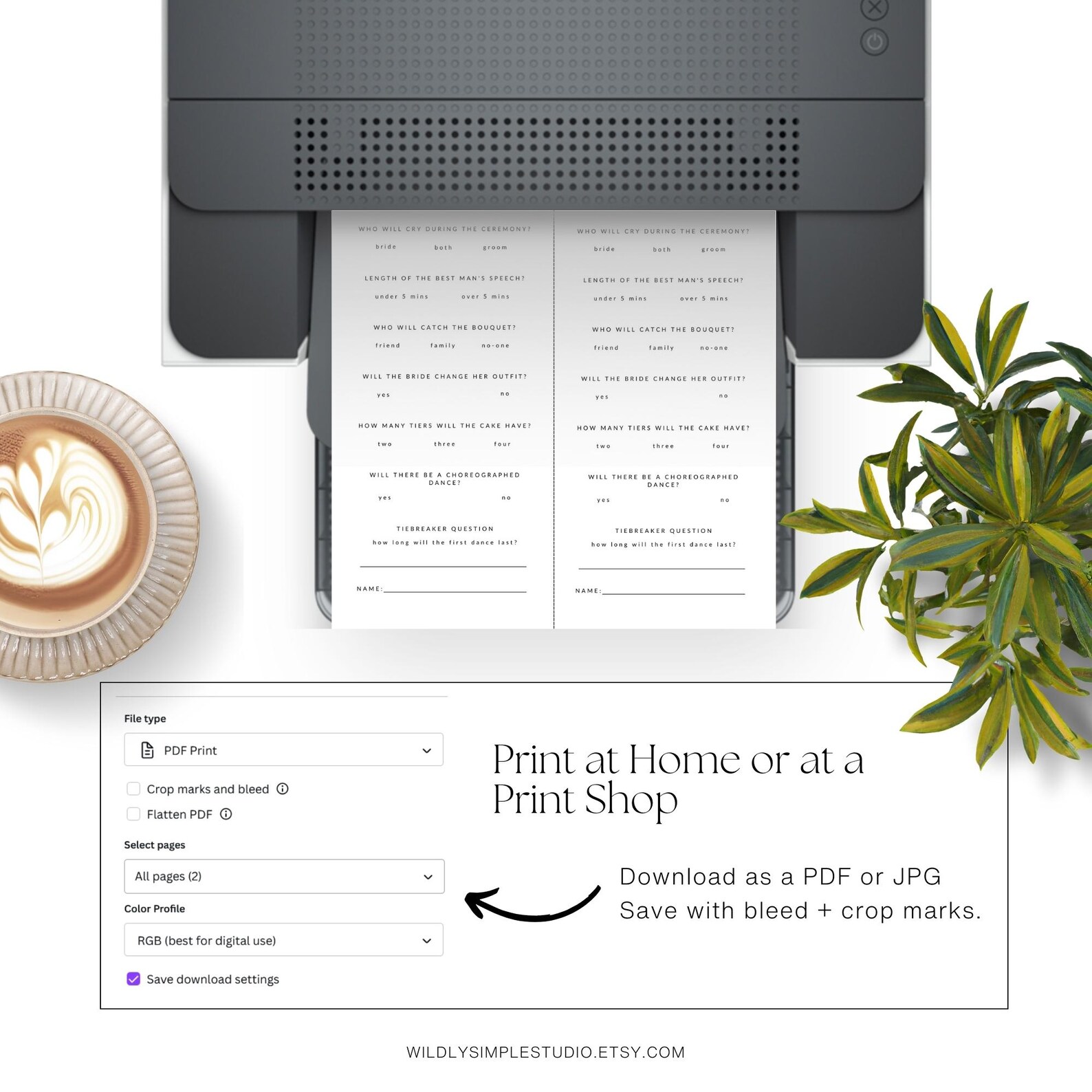 Wedding Place Your Bets, Prop Bets Card, Fun Reception Game, Editable ...