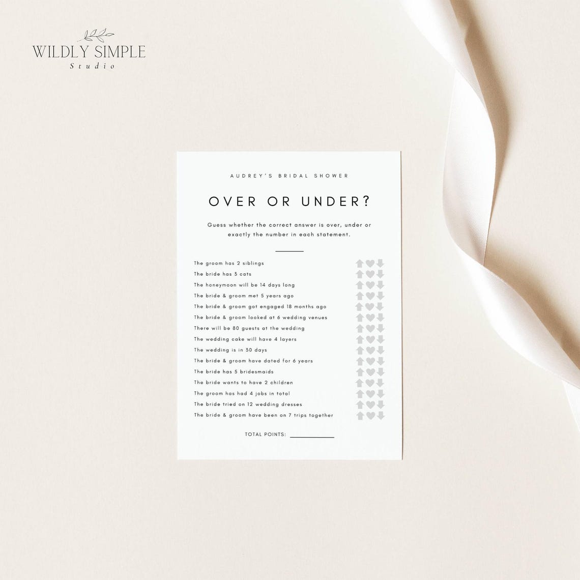 Over or Under Wedding Game, Fun Bridal Shower Activity, Printable ...