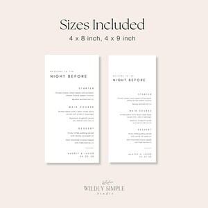Rehearsal Dinner Menu Template, the Night Before Setting Card, Elegant ...