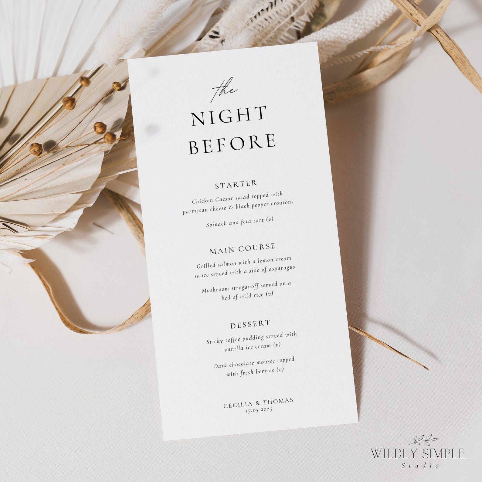 Rehearsal Dinner Menu Template, the Night Before Setting Card, Elegant ...