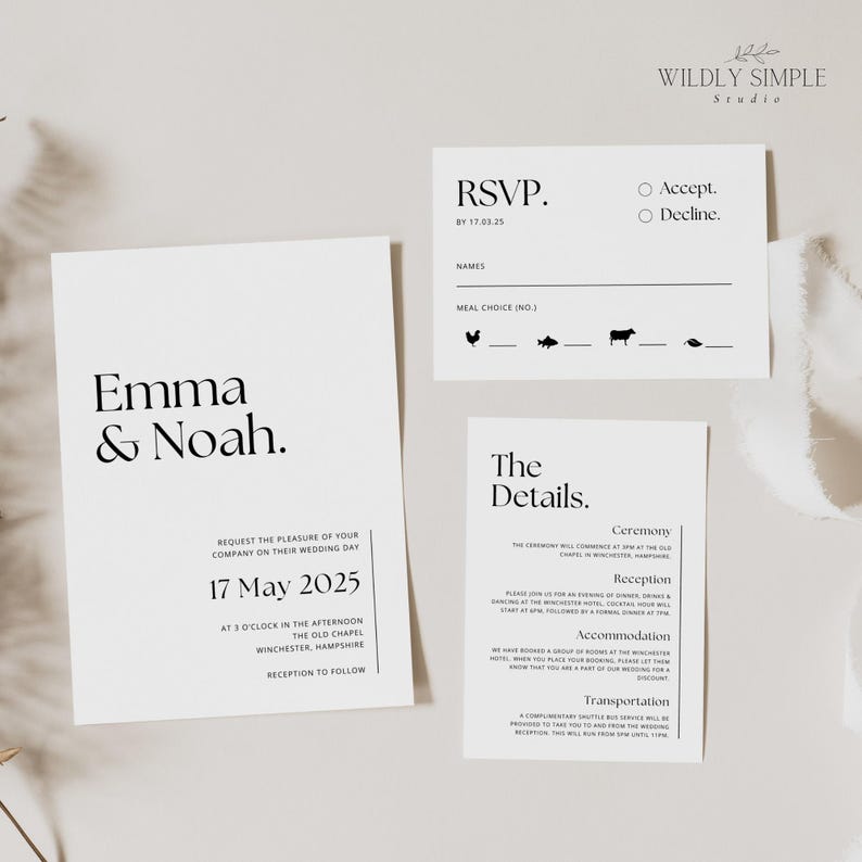 Modern Wedding Invitation Suite, Editable Invite Template Bundle ...