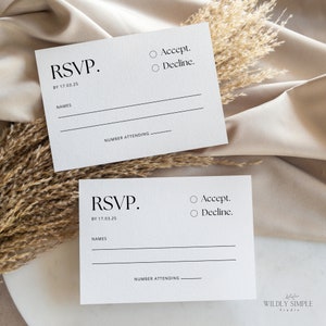 Minimalist Wedding RSVP Card, Modern Response Card, Simple Enclosure ...