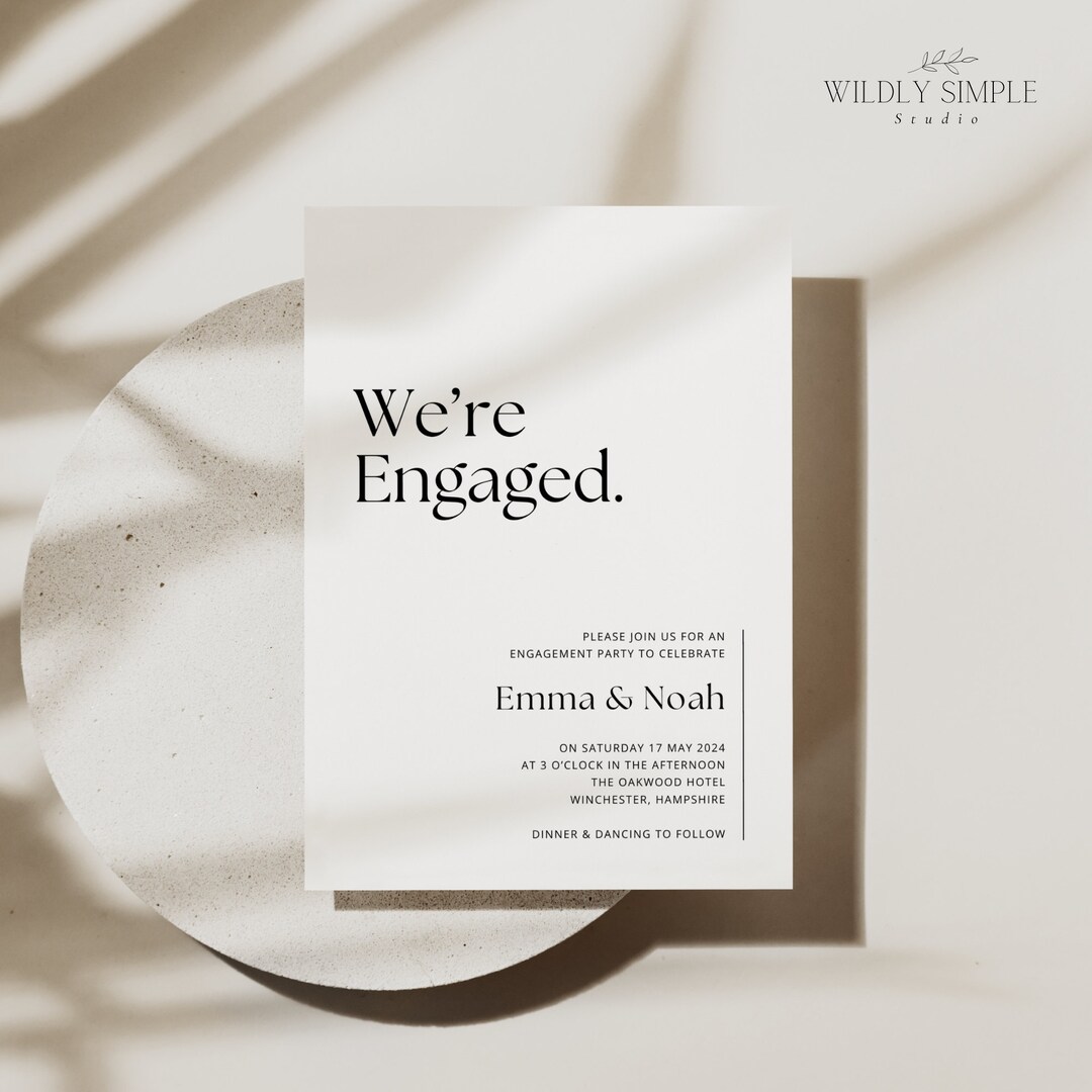 Minimal We're Engaged Invitation Template, Modern Engagement Party ...