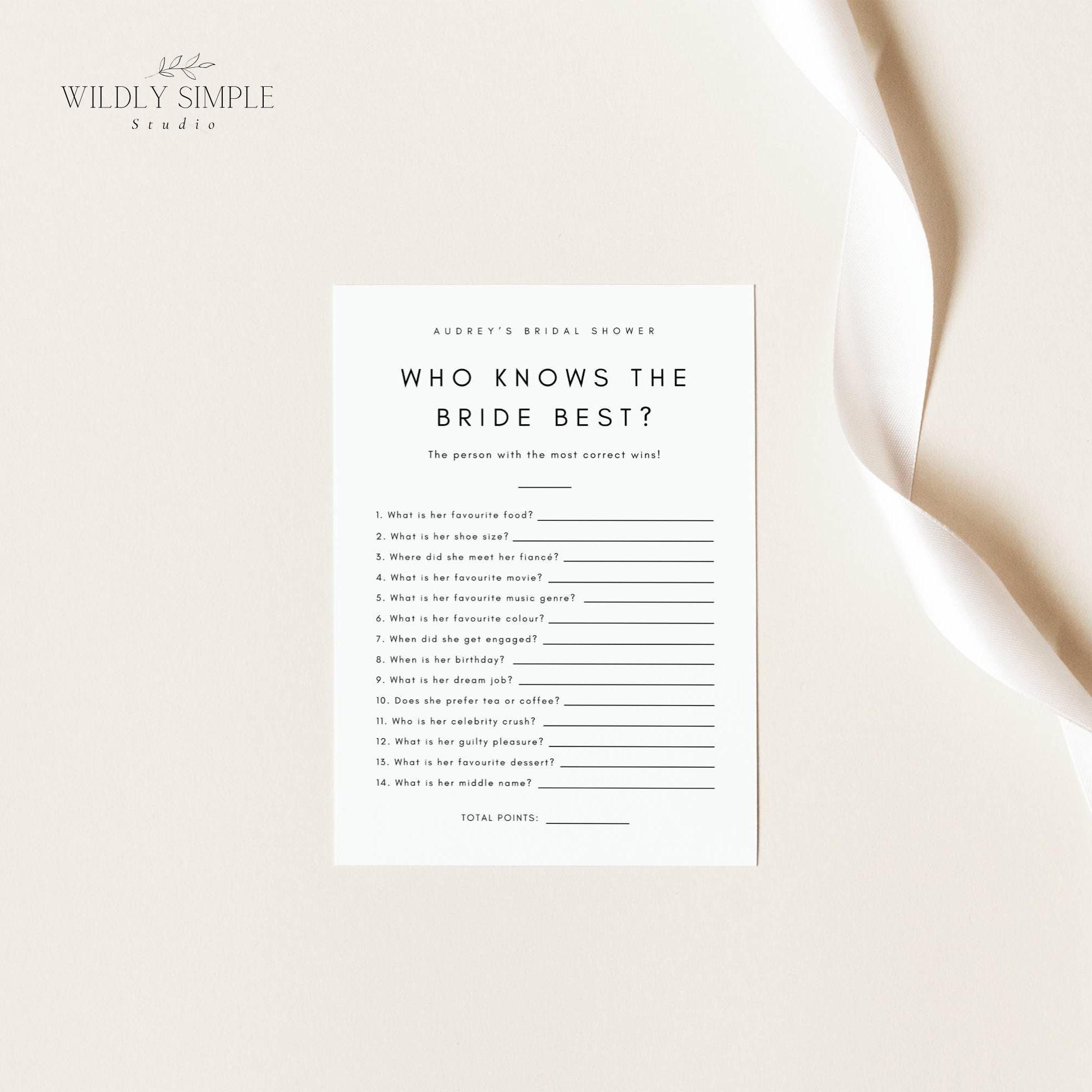 Who Knows the Bride Game, Printable Bridal Shower Activity, Fun Hen ...