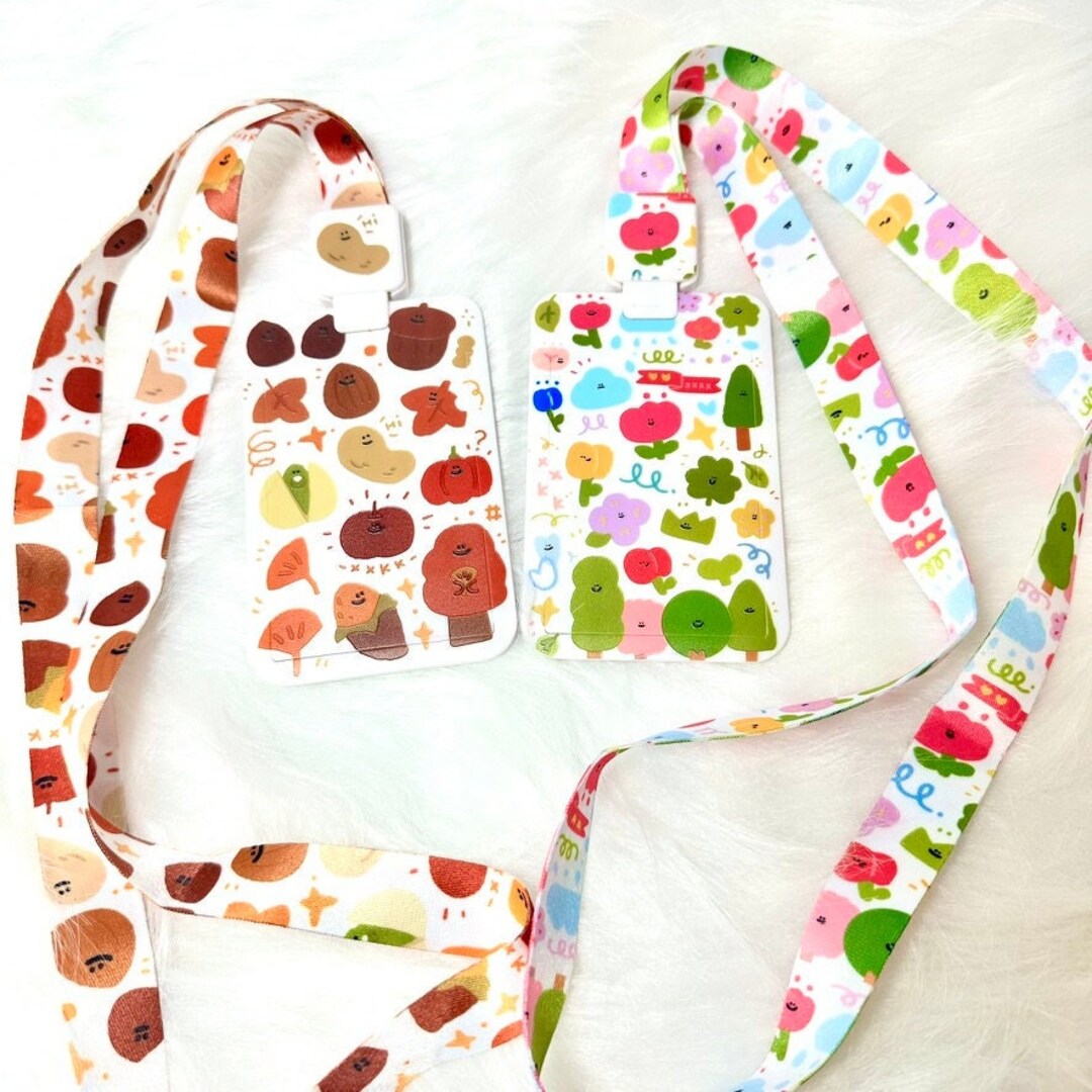 Cute Cartoon Pattern ID Card Holder & Lanyard, Badge Holder, Stylish ID ...