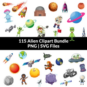 115 Aliens Clipart Set, Cute Alien Clip Art Illustrations, Watercolor ...