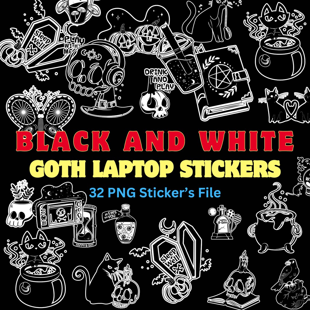 32 Cool Black and White Goth Laptop Stickers and Dark Skull Tattoo ...
