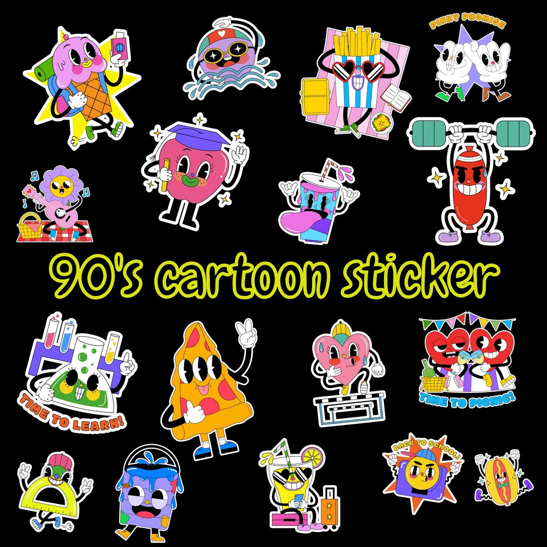 90's Cartoon Sticker, Clipart Stickers, PNG Files, Kids Stickers ...