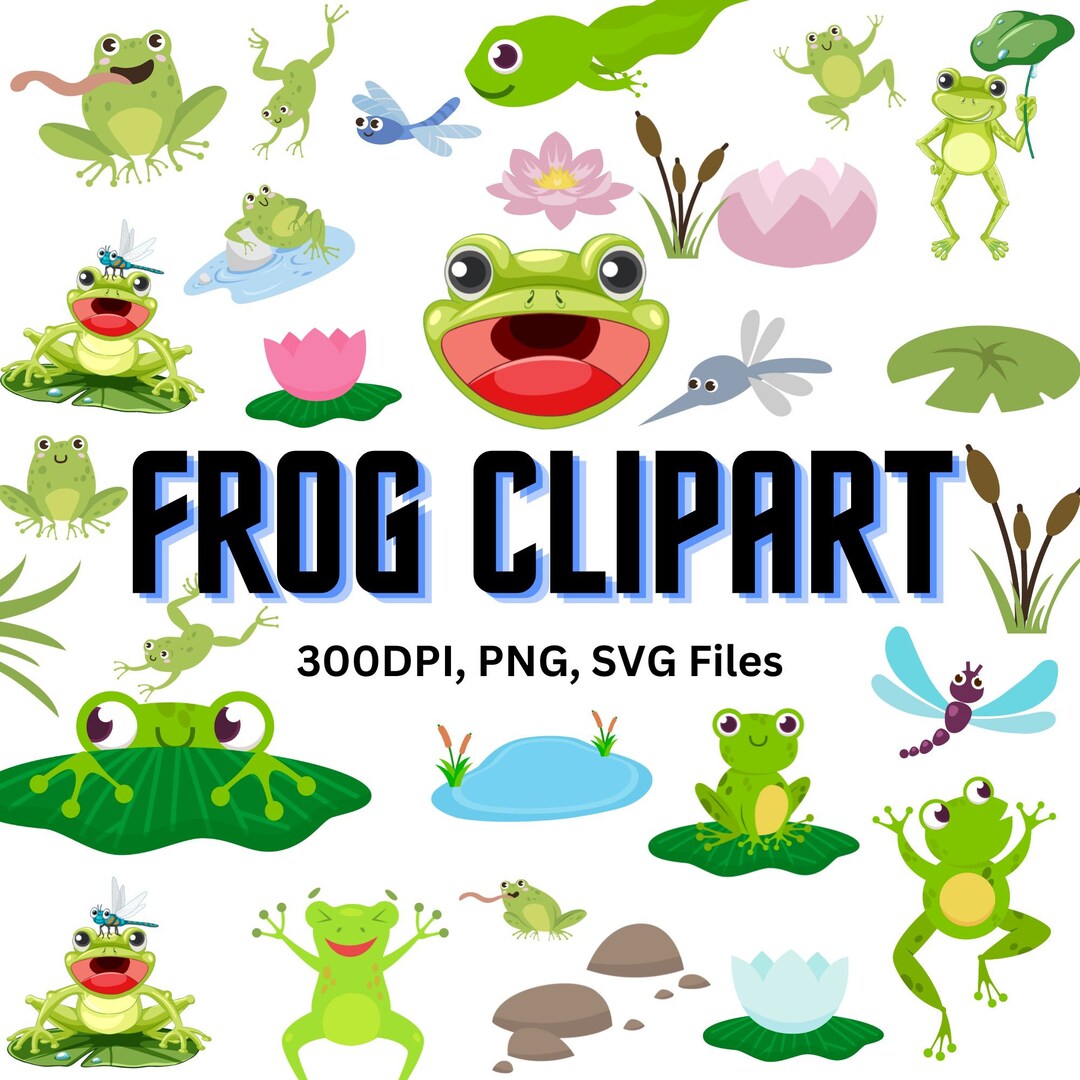 Frogs Clipart Set Clip Art Set of Frogs Lilypads Frogs - Etsy Australia
